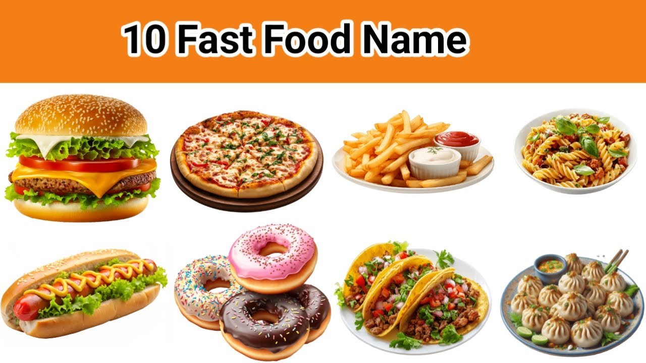 10 Fast Food Names for Kids | English Vocabulary Learning Video for ...