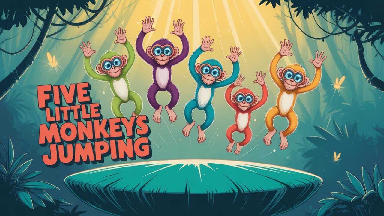 5 Monkeys Jumping to the Beat on a Rainbow Pad 🐵🥁 | Toddler Exercise ...