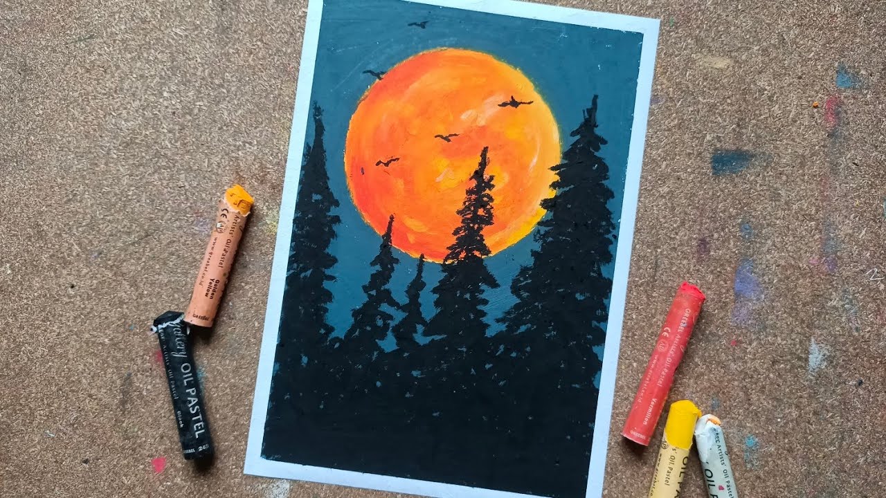 Cara Menggambar Pemandangan Malam hari dengan Bulan Purnama_Night moon ...
