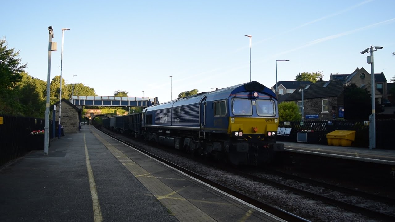 GBRf Class 66 66791 passes Dronfield with 6G80 Tunstead Sidings - Small ...