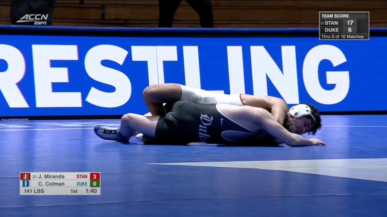 141lbs Jason Miranda (Stanford) vs Christian Colman (Duke) - YouTube