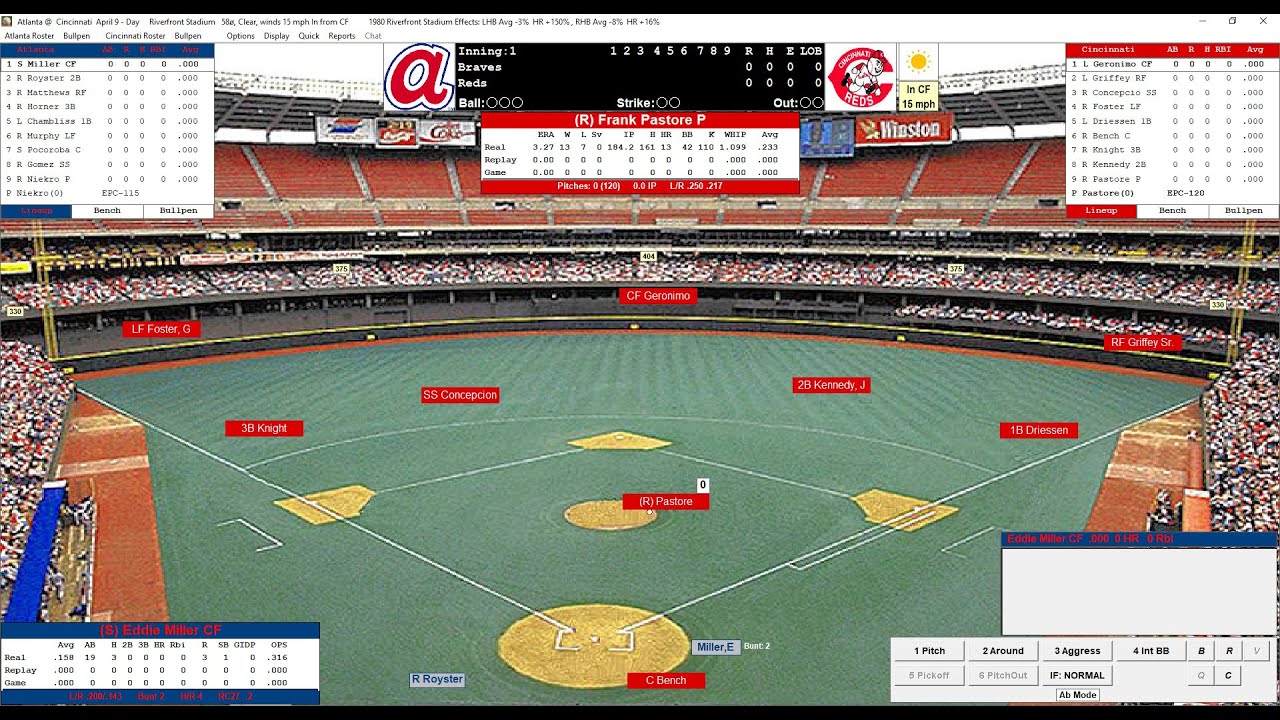 Action PC Baseball 2022 first game '80 Braves @ Reds - YouTube
