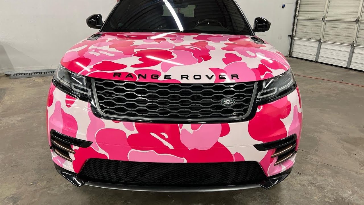 Custom pink bape camo wrap on new Range Rover Velar *Time Lapse* - YouTube