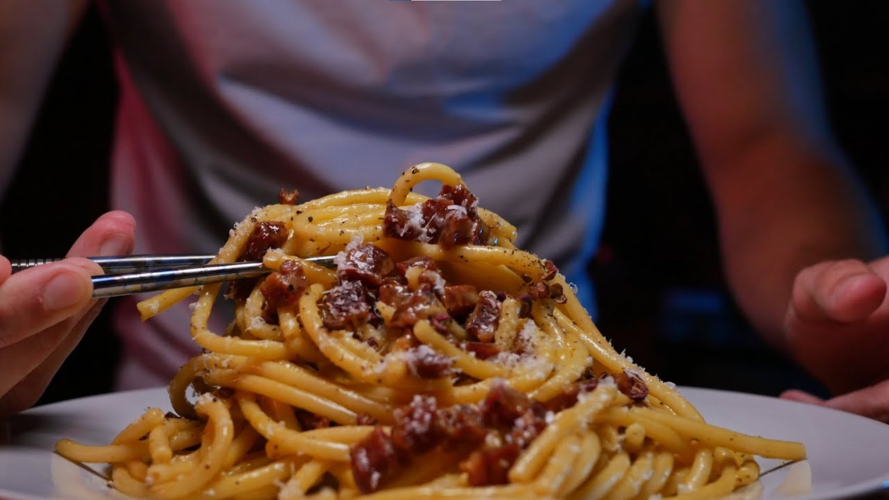 CHINESE CARBONARA?? | WOLFING IT DOWN - YouTube