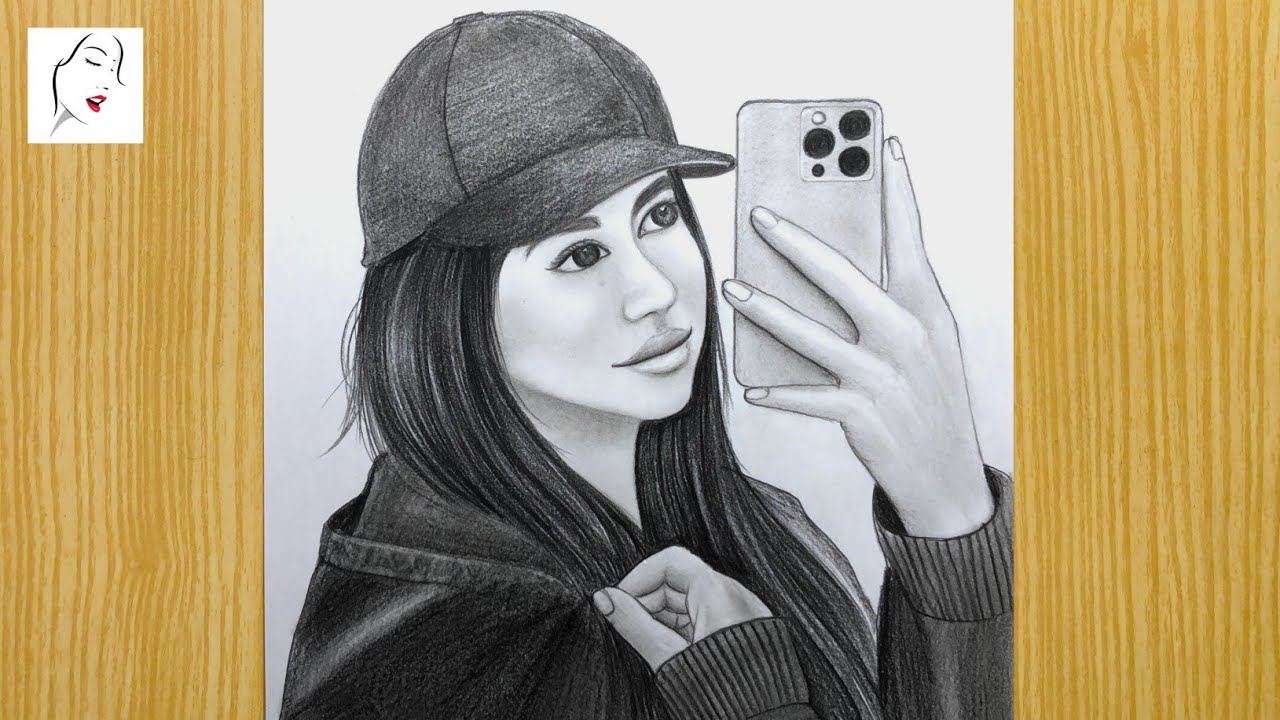 How to draw a selfiee girl drawing | a Girl with selfie Drawing ...