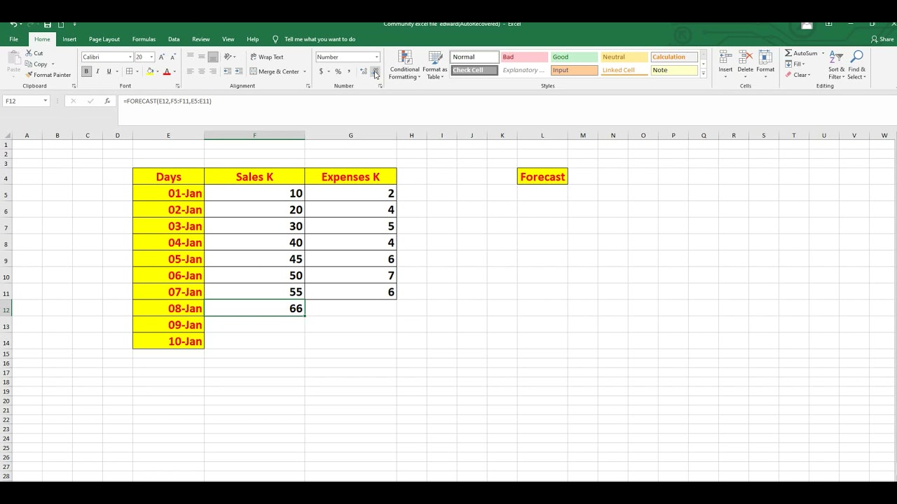 How To Use Forecast Formula In MS Excel To Predict Sales Or Expenses Etc Urdu Hindi YouTube How To Use Forecast Formula In MS Excel To Predict Sales Or Expenses Etc Urdu Hindi YouTube