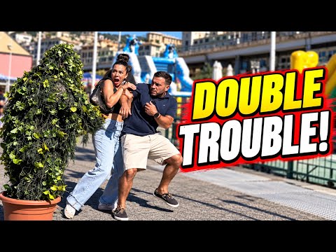 DOUBLE TROUBLE! THEY WEREN’T READY FOR THE BUSH! 😂🌿 #BushmanPrank #Prank #Funny