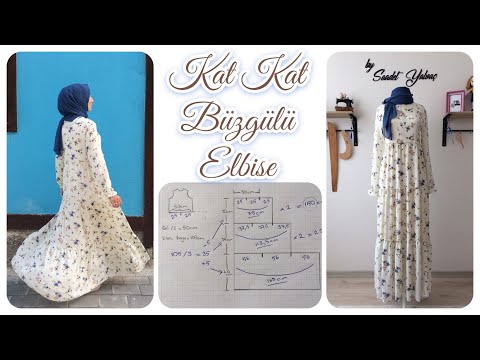 KAT KAT BÜZGÜLÜ ELBİSE DİKİMİ | KAT KAT ETEĞİN PÜF NOKTASI 🤩 | LASTİKLİ KOL YAPIMI | PERVAZ DİKİMİ