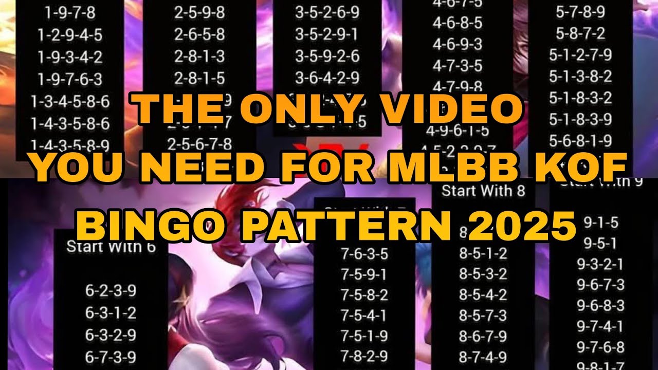 ALL POSSIBLE BINGO PATTERN FOR MLBB KOF 2025 (STARTING WITH 1 TO 9 ...