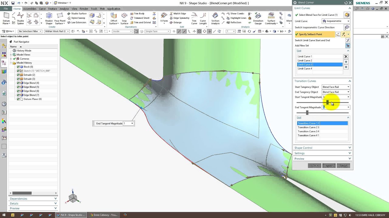 SIEMENS NX9 - BLEND CORNER - YouTube