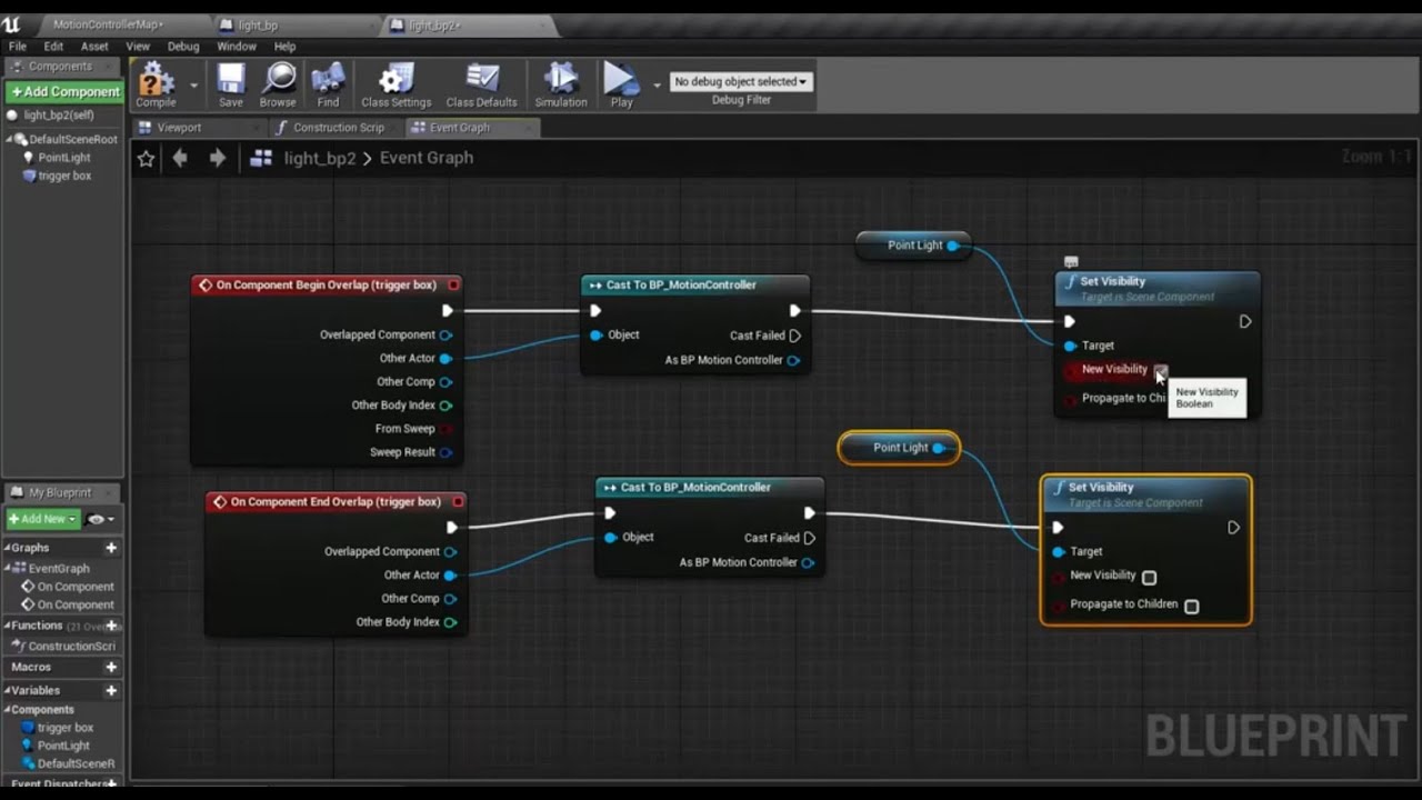 Blueprint to make a light turn on and off in Unreal Engine - YouTube