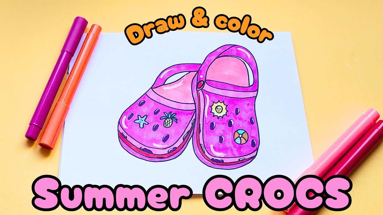 How to draw Crocs | Drawing summer Crocs easy step-by-step | Crocs ...