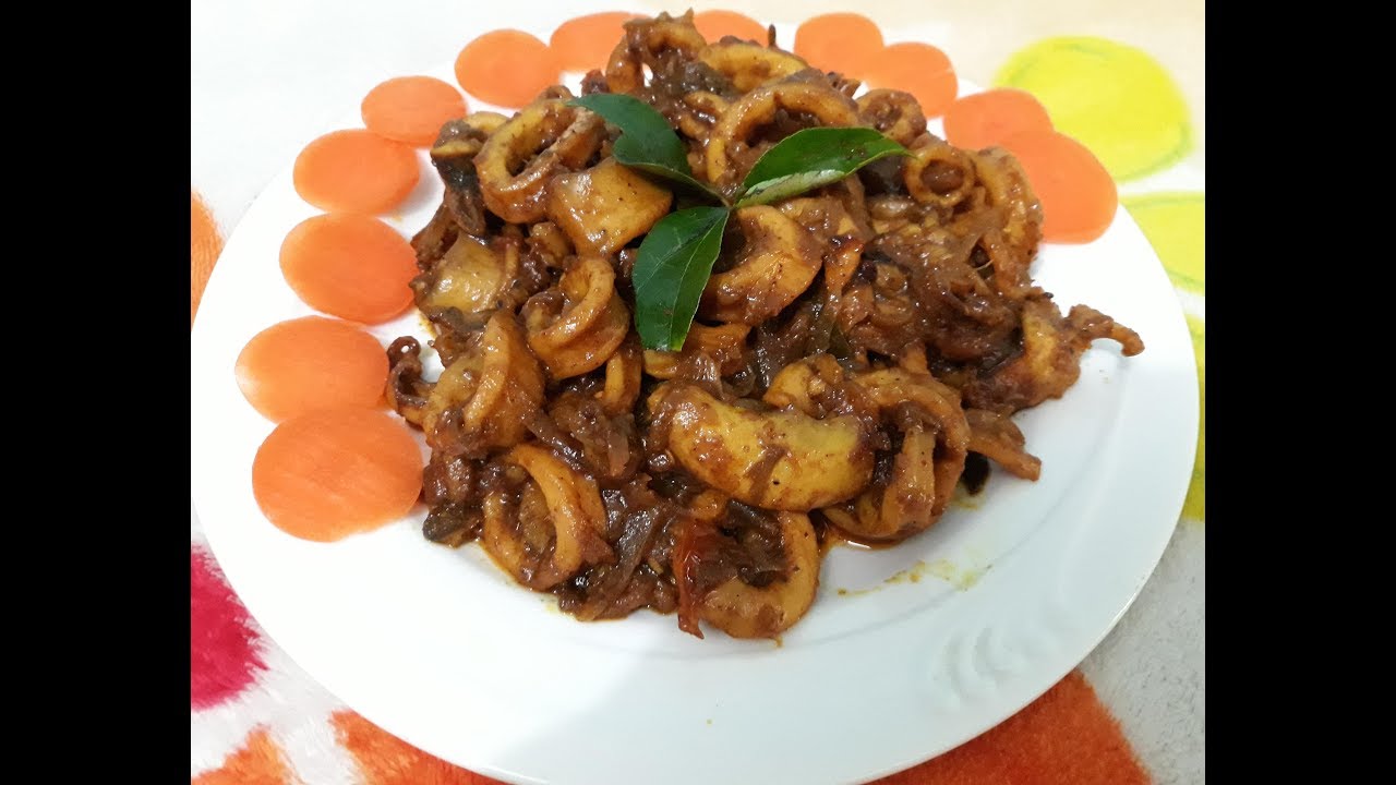 Koonthal ularthiyathu--Squid Roast - YouTube