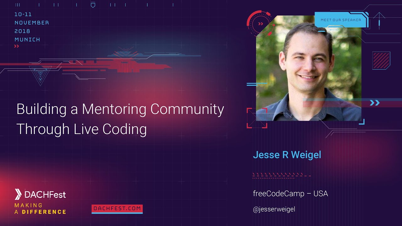 DACHfest 2018 - Building a Mentoring Community Through Live Coding — Jesse R Weigel - YouTube