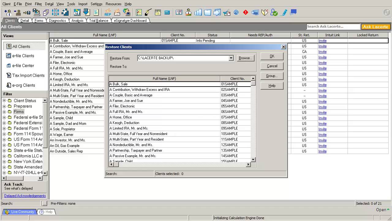 Lacerte Restore Client Files - YouTube