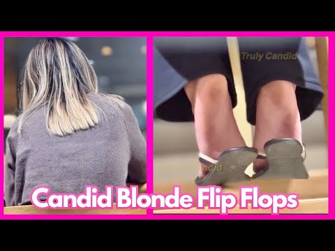 Candid College Blonde Flip Flops while Studying (Caught) | Candid Shoeplay