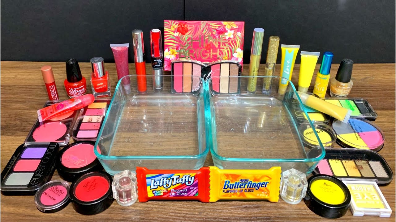 Red vs Yellow - Mixing Eyeshadow Makeup into Slime | Satisfying Slime ...