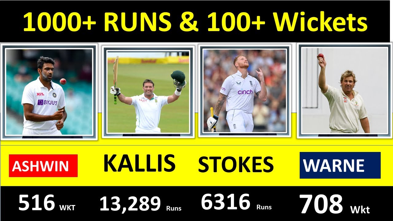 PLAYERS WITH 100 WICKET & 1000 RUNS IN TEST CRICKET - YouTube
