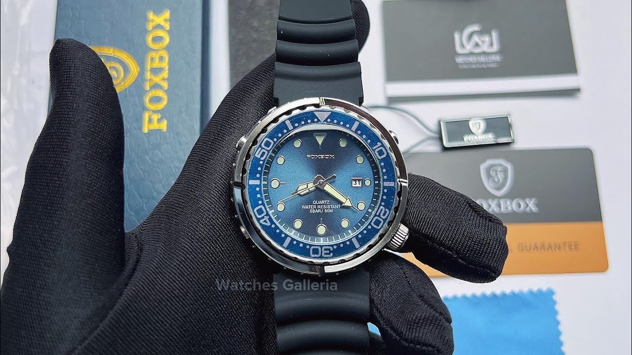 Foxbox FB0024 Tuna Blue | Diver Watch Design | Rubber Strap | Quartz ...