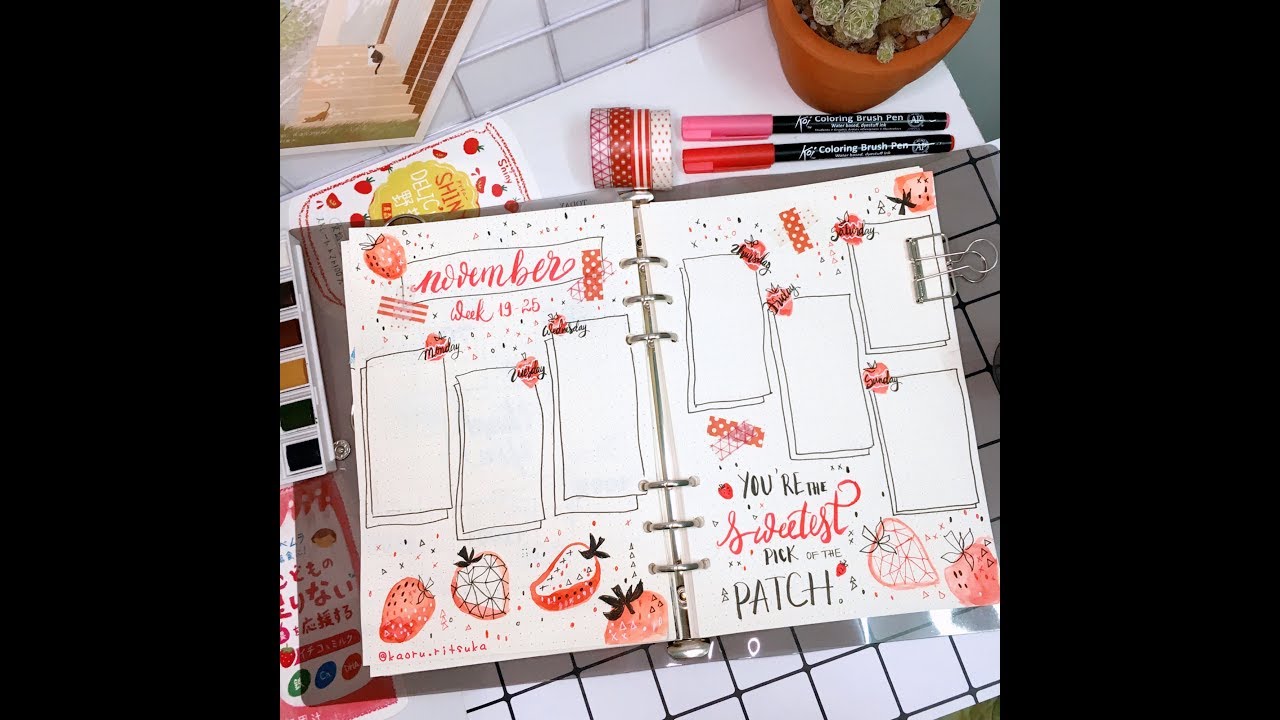 Bullet Journal Strawberry theme - weekly spread - YouTube