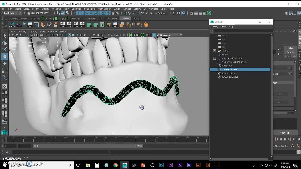 Maya Modeling: Curve extrusion design to skull - YouTube