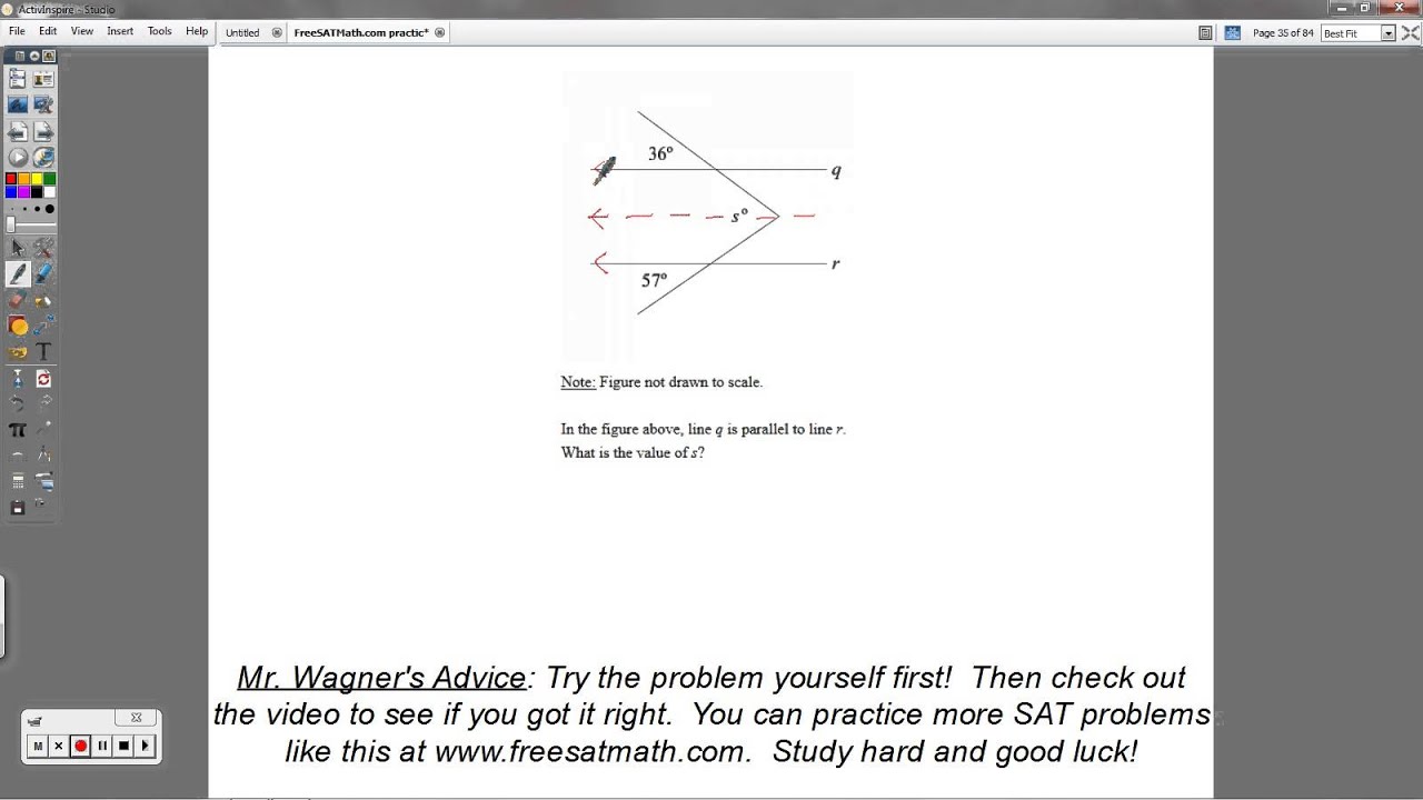 SAT Math - Question #35 (Angles and Parallel Lines) - YouTube
