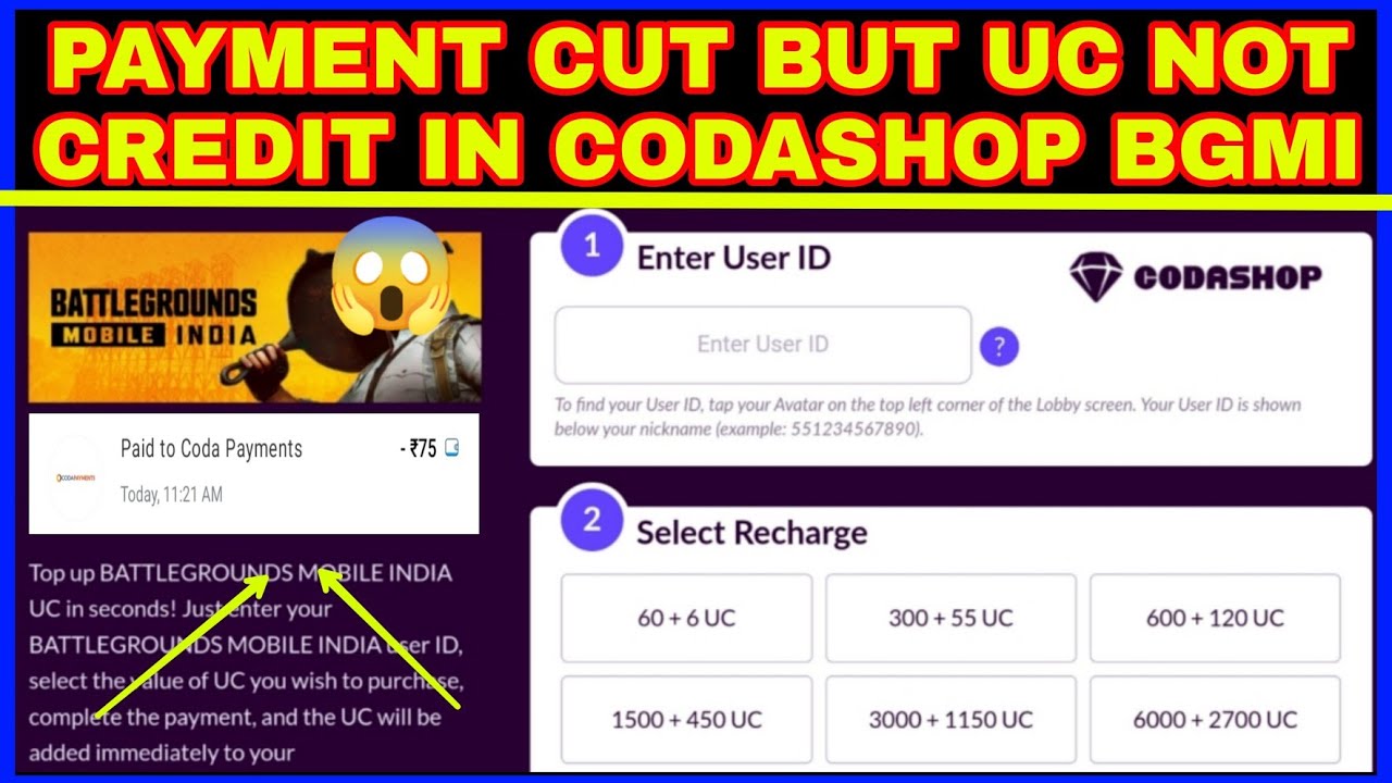Payment Successful But Uc Not Credit In CodaShop Bgmi / Codashop ...