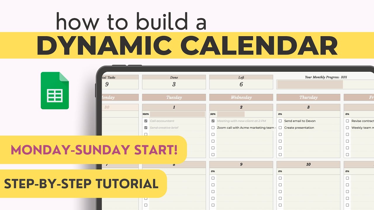 How to create a Dynamic Monthly Calendar in Google Sheets (Monday ...