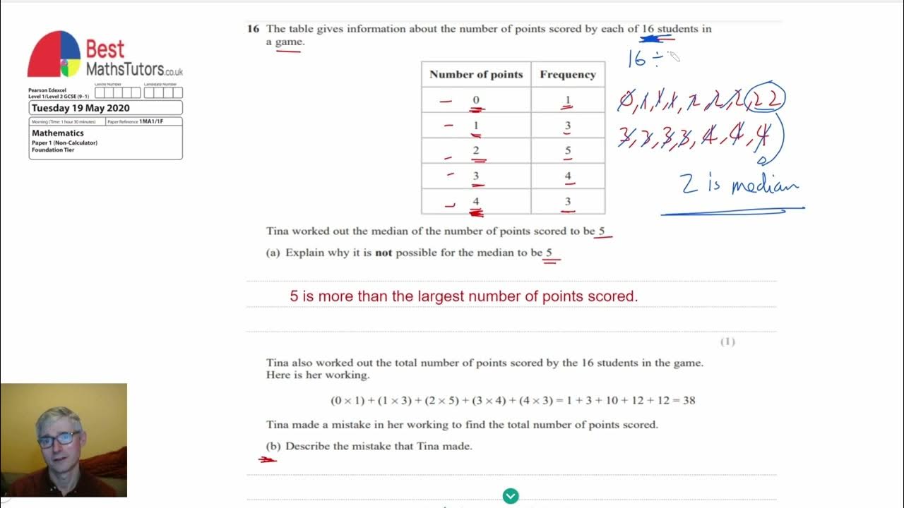 Frequency Tables and Median GCSE Maths Edexcel foundation Paper 1 May ...