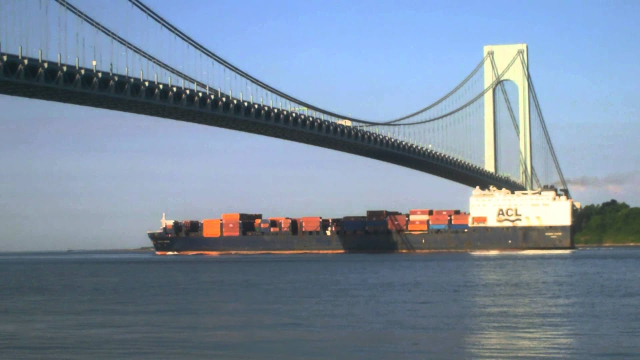 Container Ship ATLANTIC CARTIER Outbound Under Verrazano Narrows Bridge ...