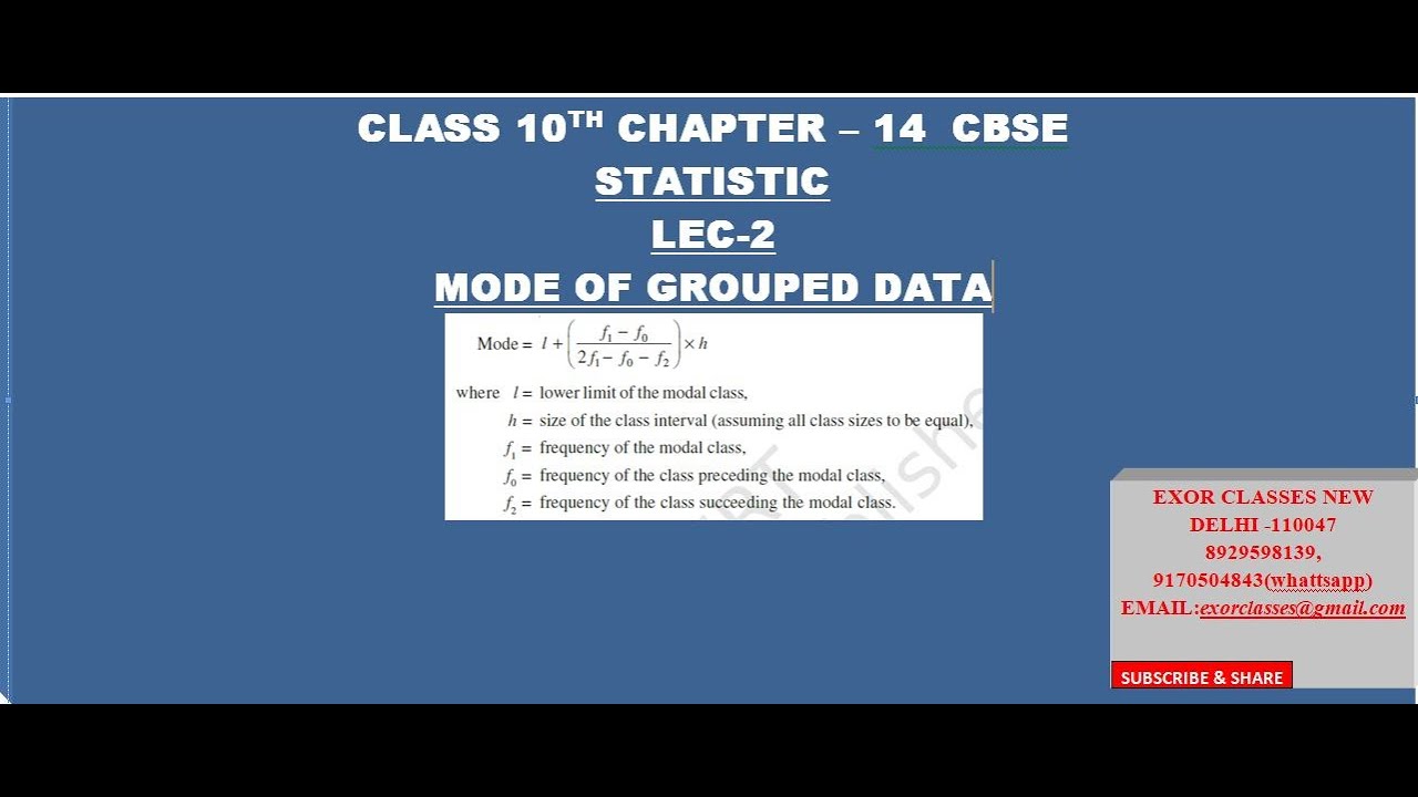 MODE OF GROUPED DATA CLASS 10TH CBSE LEC-2 - YouTube