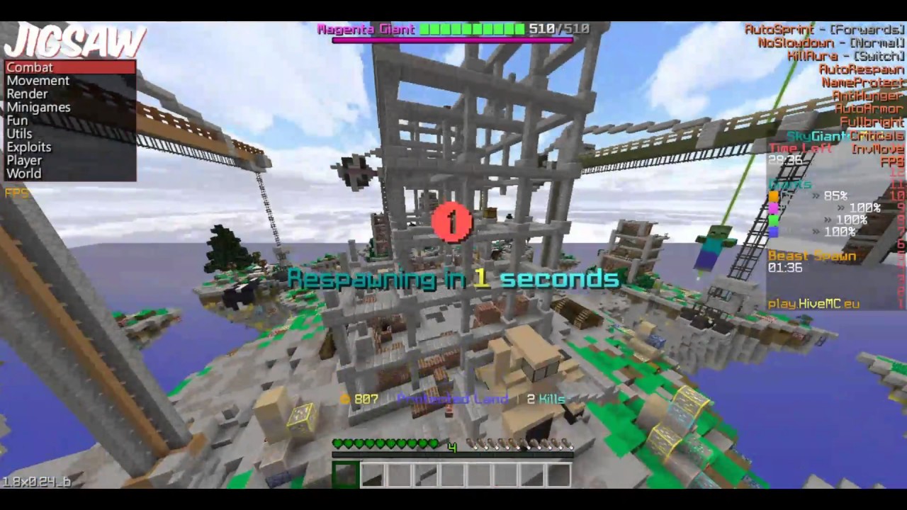 Minecraft Hacking In Skygiants - Jigsaw Client - YouTube