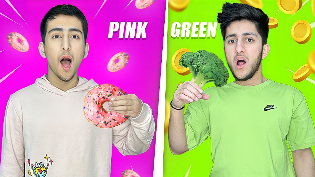 Pink Vs Green Food Challenge 😂 - YouTube