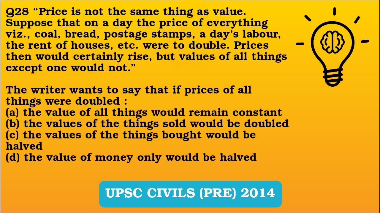 Q28 (2014) “Price is not the same thing as value. Suppose that on a day ...