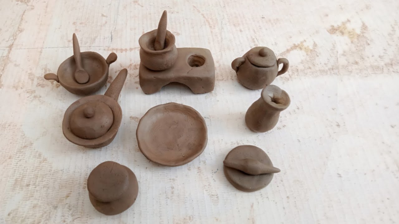DIY Miniature Clay Kitchen Items | Mini Kitchen Set | Miniature world ...