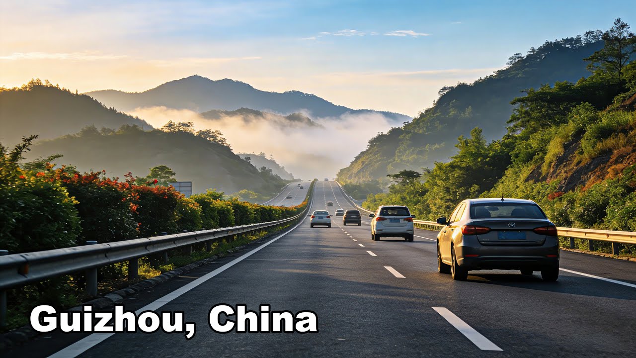 Scenic Drive on China’s Guizhou Highway | Misty Mountains & Lush ...