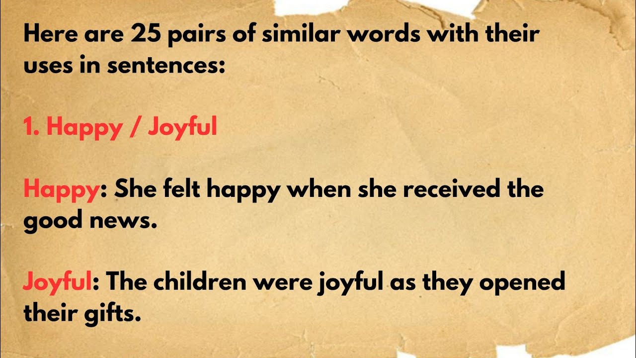similar words with their uses in sentences: - YouTube