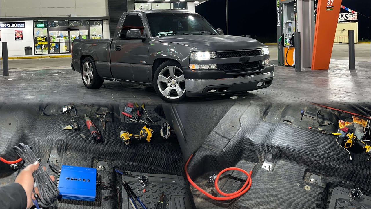 SOUND SYSTEM INSTALL ON SERGIOS SINGLE CAB!! (99-07) - YouTube