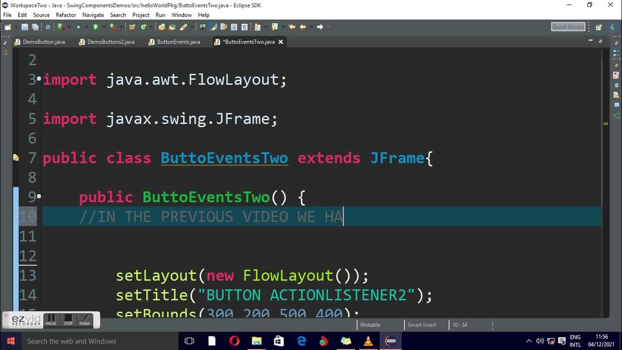 Adding actionlistener to a button in Java by adding the actionlistener to the component tutorial ...