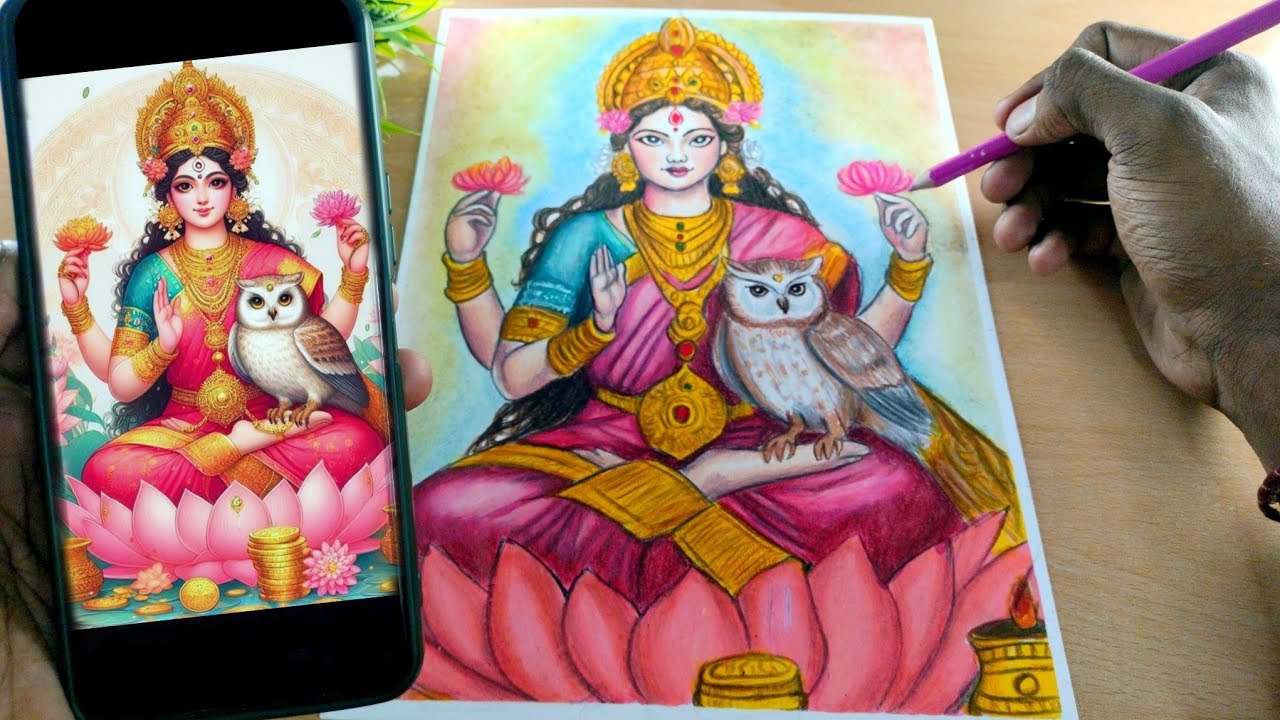 Maa Laxmi drawing, How To Draw Lakshmi Mata Full Body With colour ...