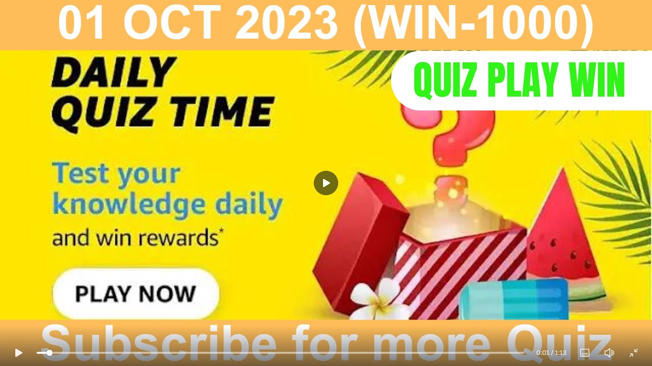 Amazon daily quiz time answers 01 Oct 2023 🔥 win Rs 1000 | #quizplaywin ...