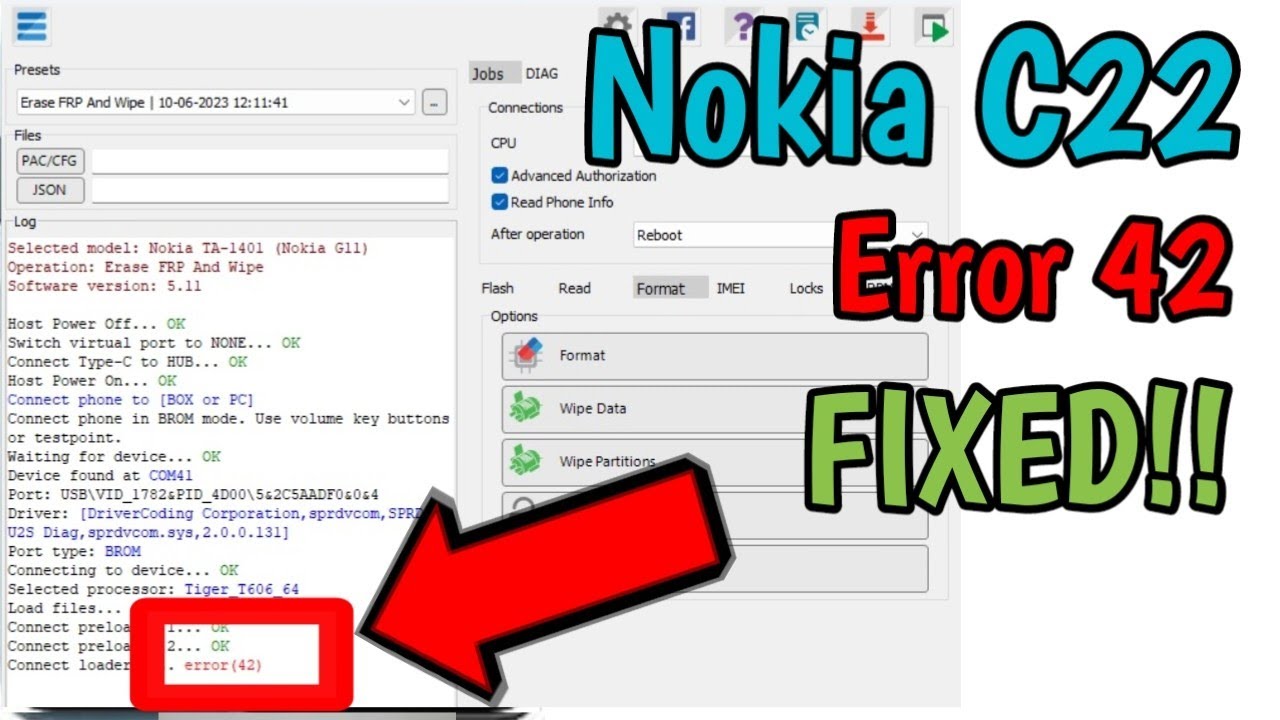 Nokia C22 TA 1533 Connect Preloader 1 error 42 Pandora - YouTube