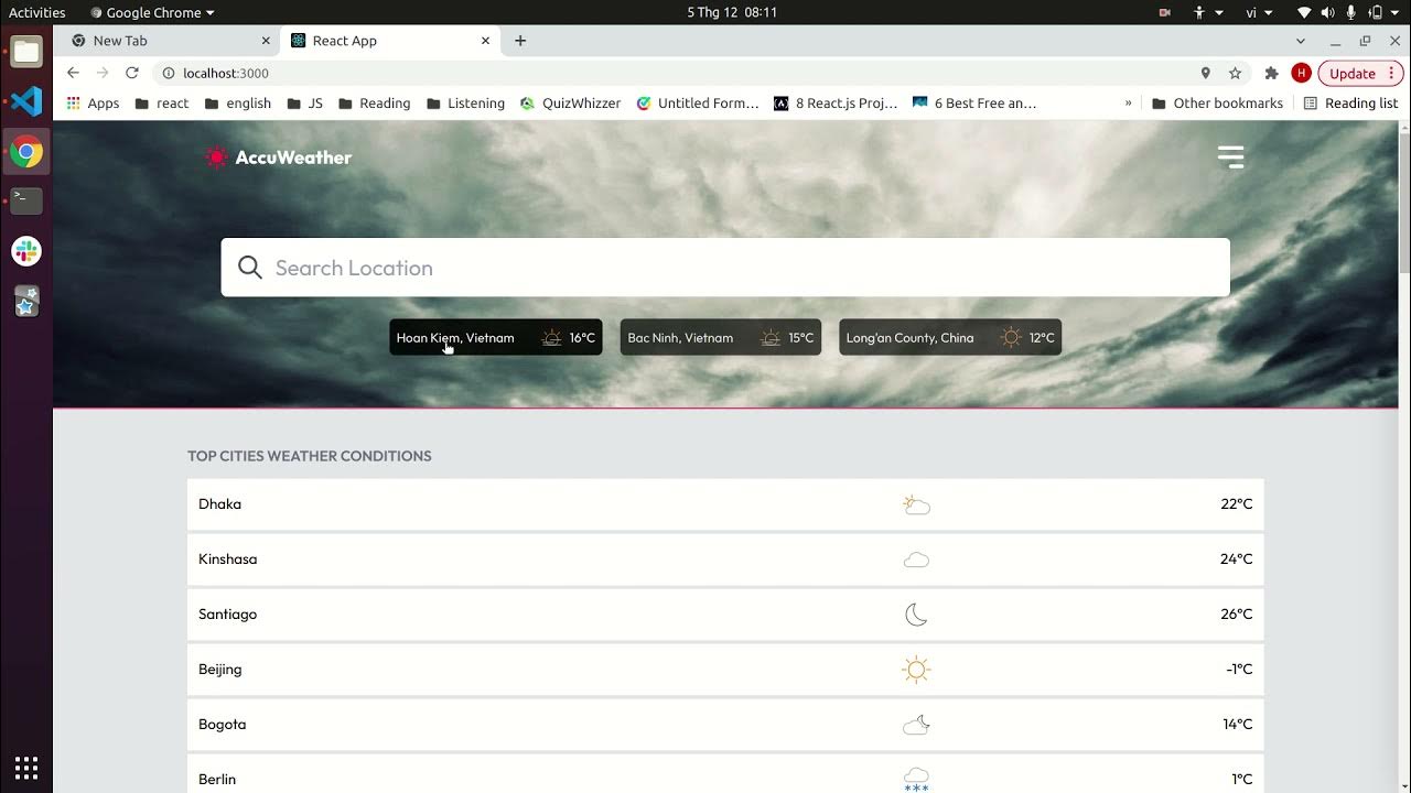 Create a weather app-AccuWeather Clone-React JS & Hook - YouTube