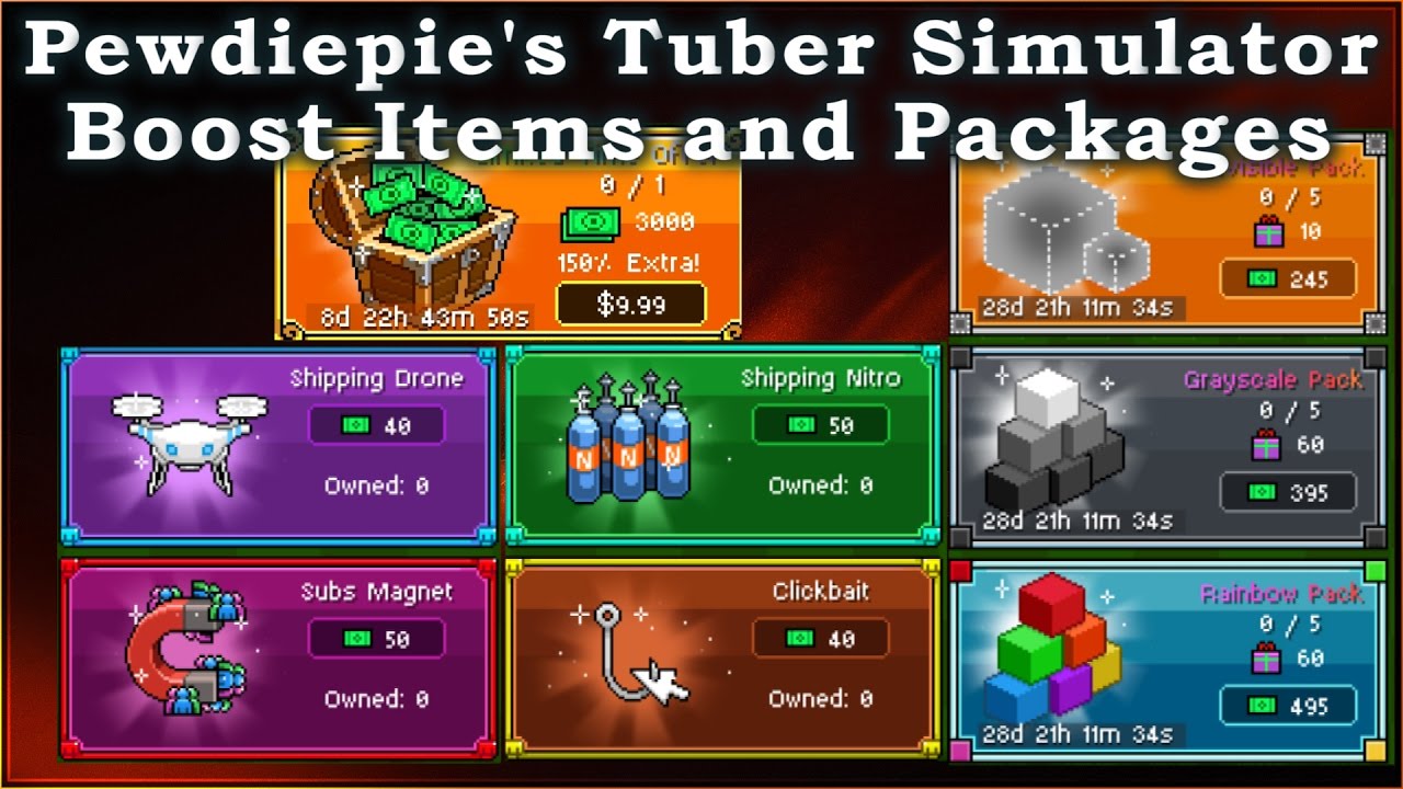 Pewdiepie's Tuber Simulator - New Boost Items and Item Packages Update ...