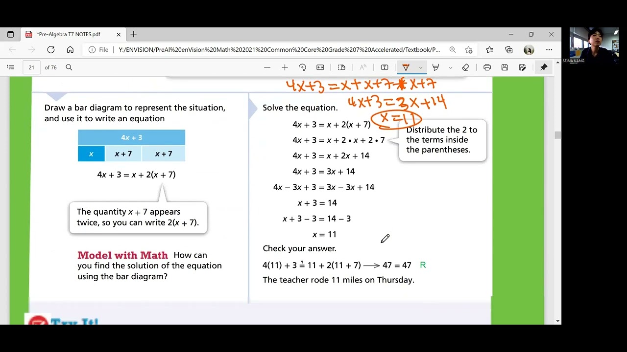 EnVision Grade 7 Accelerated Pre-Algebra 7-3: Solve Multistep Equations ...