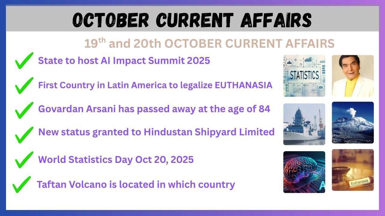 19TH and 20TH OCTOBER DAILY CURRENT AFFAIRS MCQ'S || OCTOBER CURRENT ...