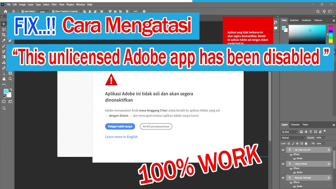 Cara Mengatasi This unlicensed Adobe app has been disabled di Semua ...