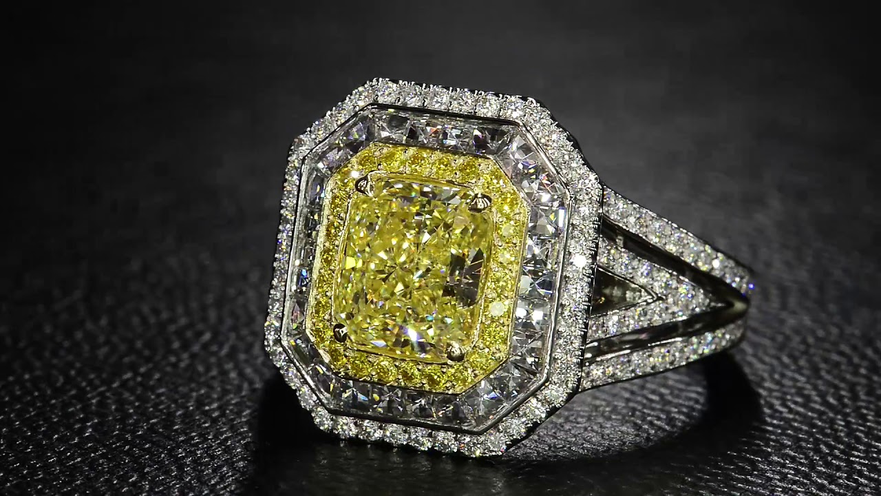 Yellow Diamond Engagmenet Ring with Blaze® Diamond Halo from Bez Ambar ...