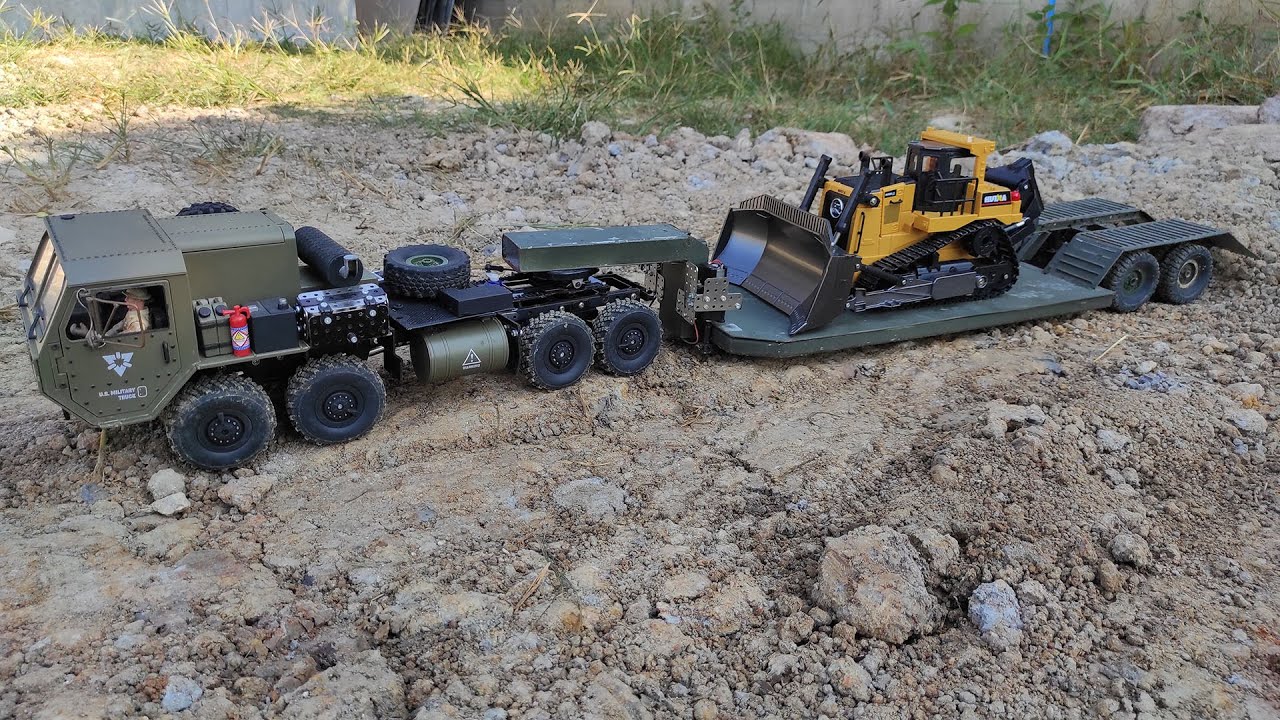 Military lowbed trailer Transport Bulldozer RC truck & RC Bulldozer ...