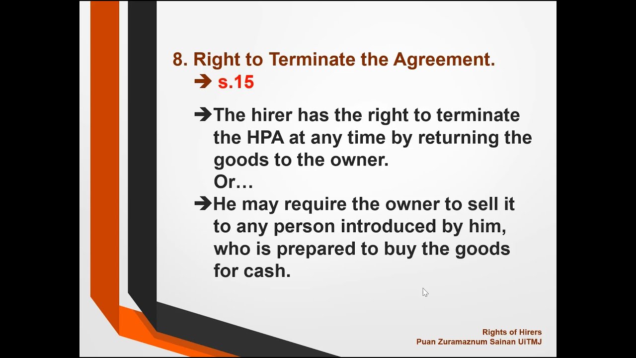 The Right of Hirer to Terminate the HP Agreement under S.15 - YouTube